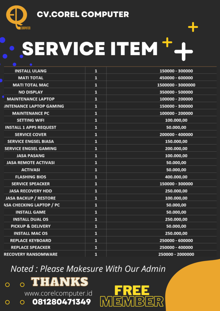 Daftar Service Item - Service Komputer Dan Laptop